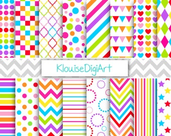 Pink Purple Yellow and Blue Digital Papers With Polka Dots | Etsy