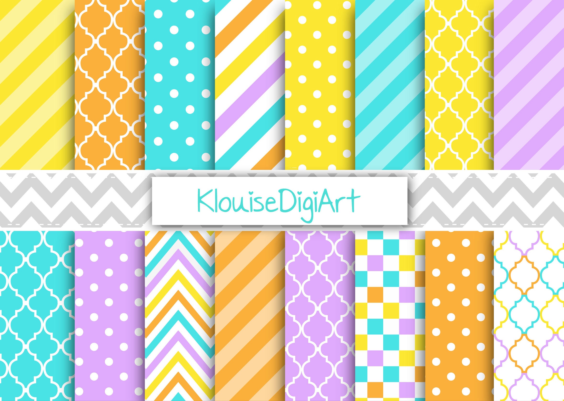 Yellow Orange Blue and Purple Printable Digital Papers with | Etsy