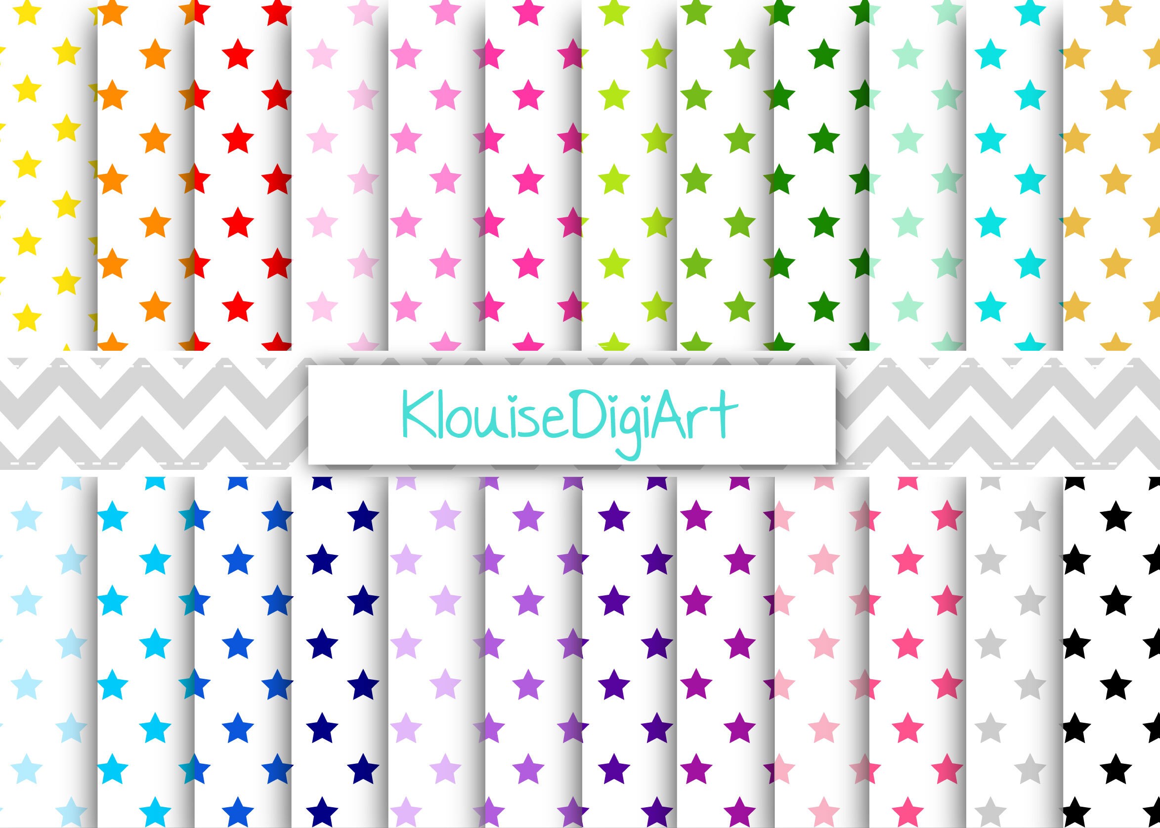 Rainbow and Pastel Stars Digital Printable Papers on White | Etsy