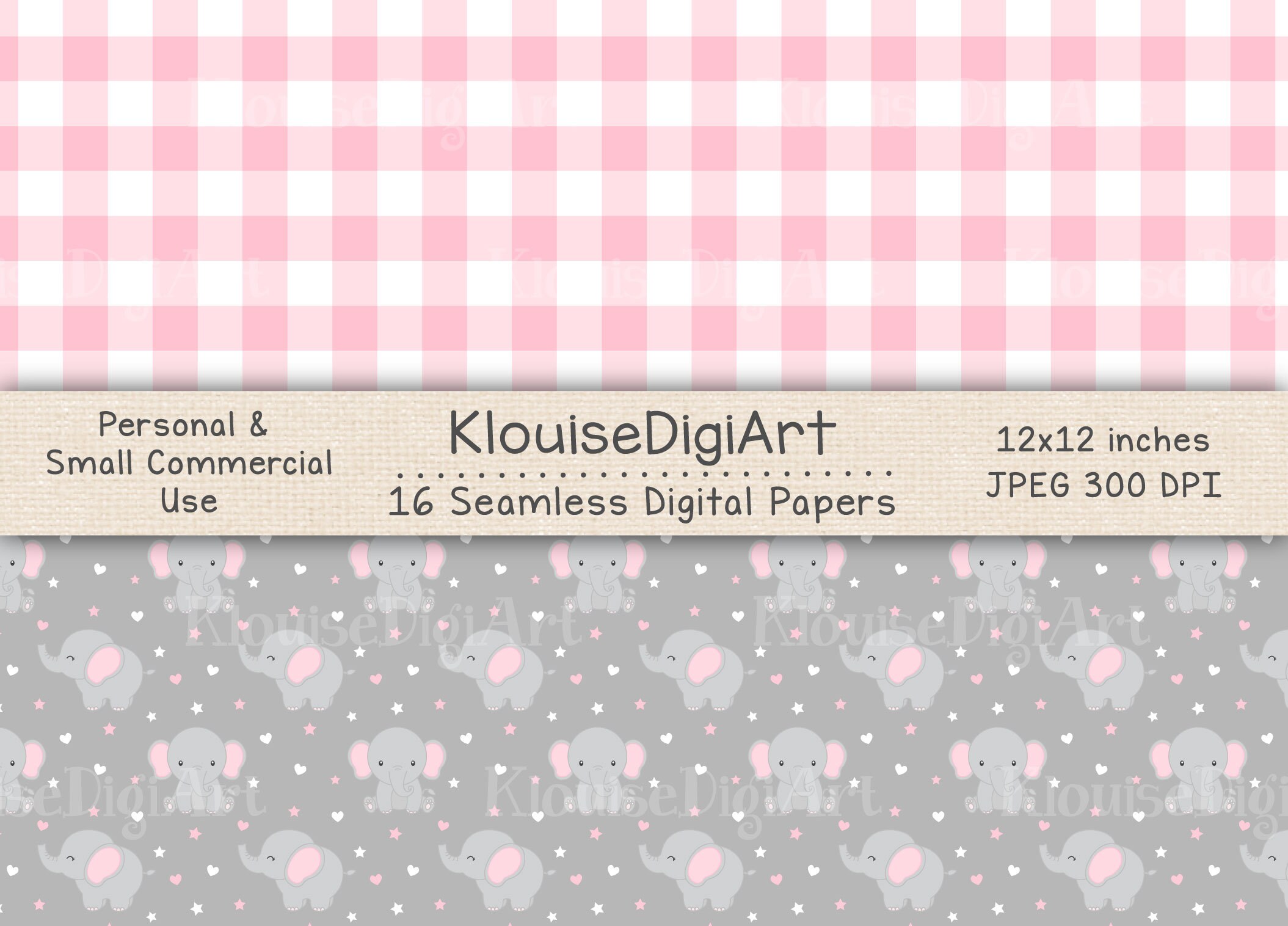 Seamless Elephant Pink and Gray Digital Printable Papers With - Etsy