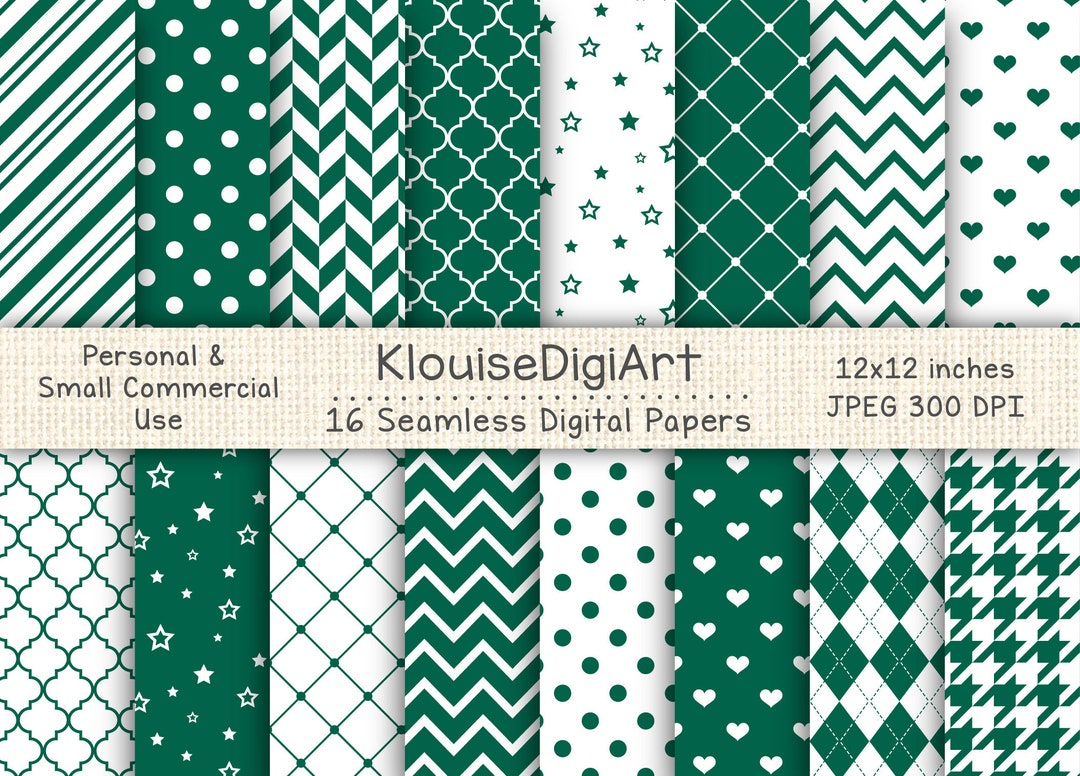 Seamless Emerald Green and White Digital Printable Papers With Polka ...