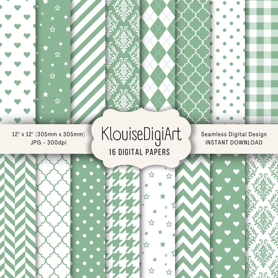 Seamless Sage Green and White Digital Printable Papers With Polka Dots ...
