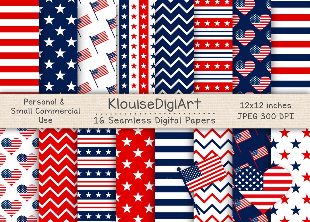 Seamless July 4th Independence Day Printable Papers in Red and Blue - Etsy