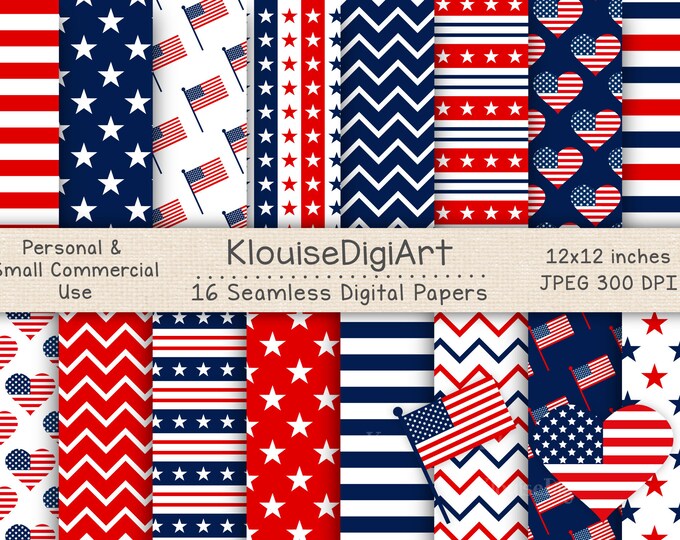 Seamless July 4th Independence Day Printable Papers in Red and Blue - Etsy