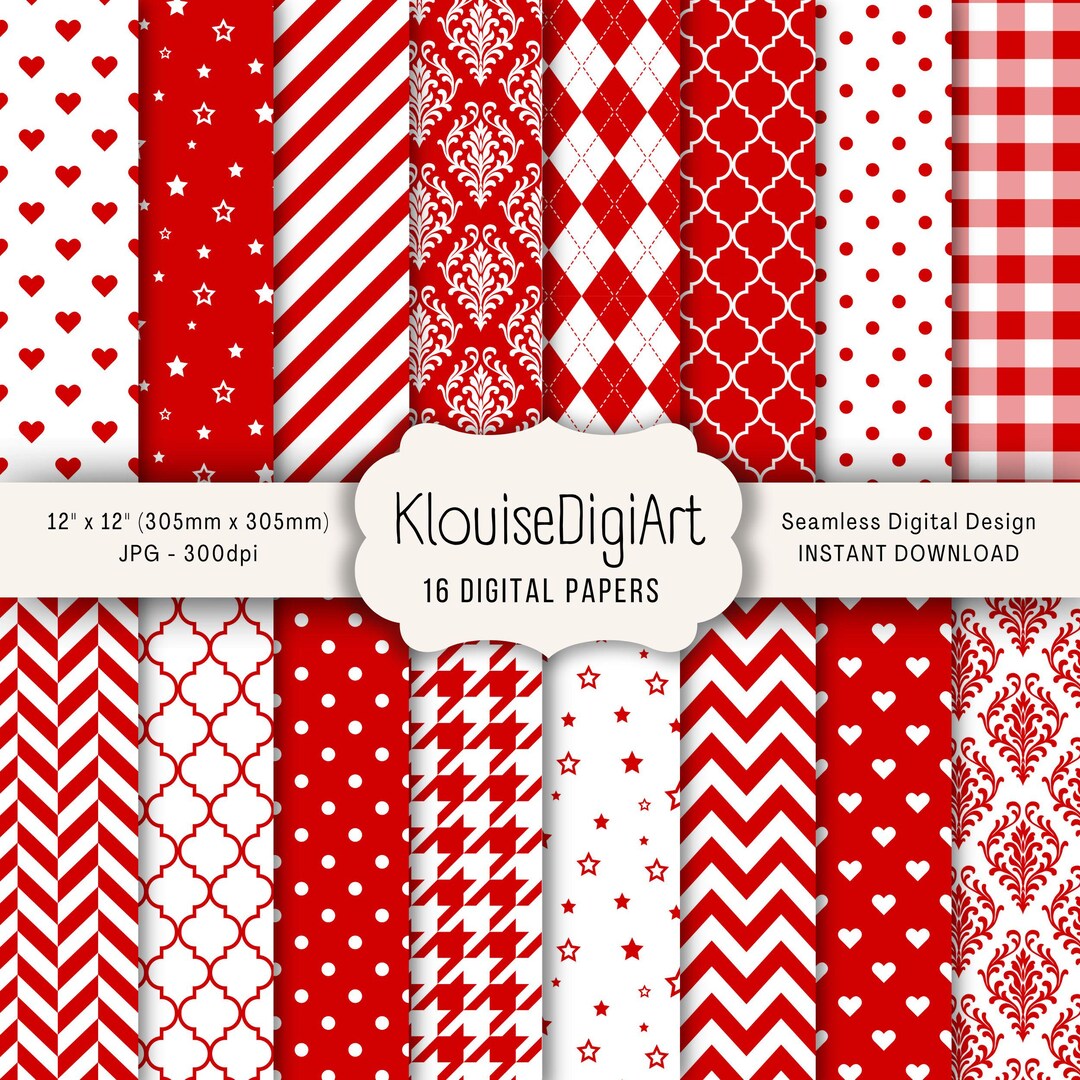 Seamless Bright Red and White Digital Printable Papers With Polka Dots ...