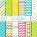 Rainbow Digital Papers in Navy, Yellow, Pink, Orange With Quatrefoil ...