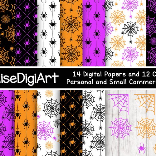 Halloween Spiders and Webs Digital Papers and Clipart in - Etsy