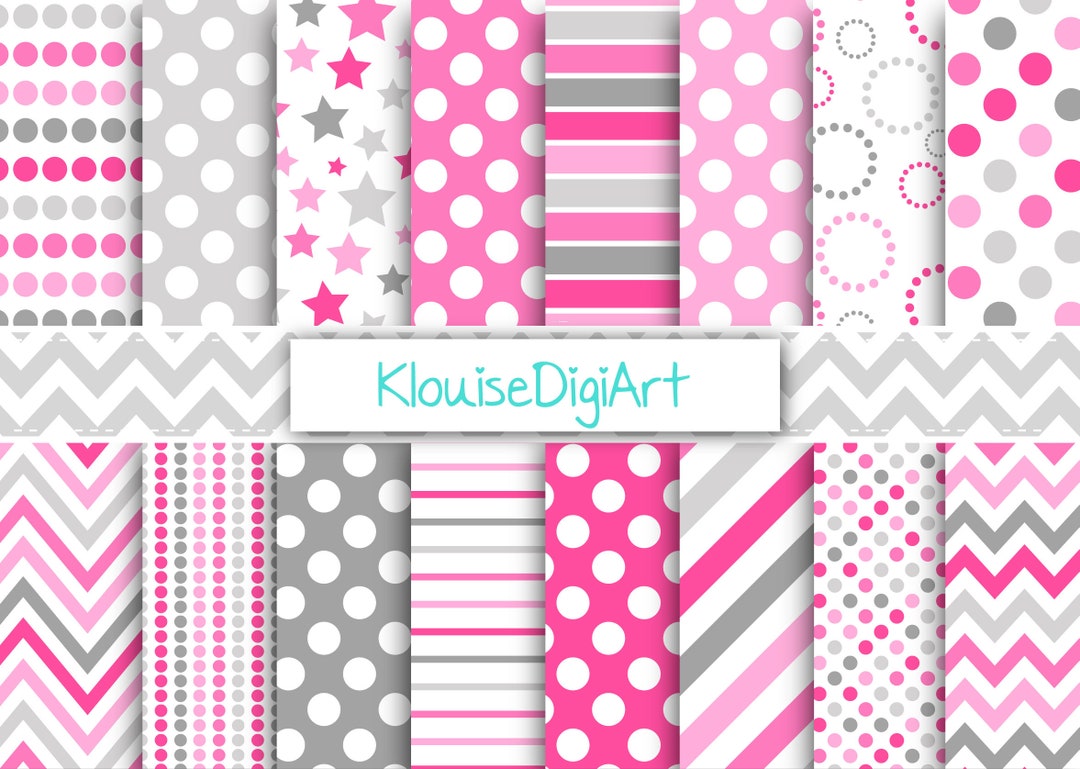 Polka Dot, Chevrons and Stripes Digital Papers in Pink and Gray - Etsy