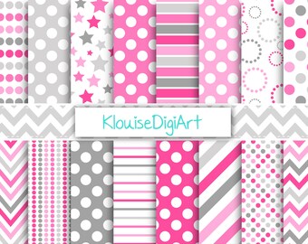 Polka Dot Chevrons and Stripes Digital Papers in Pink Blue - Etsy UK