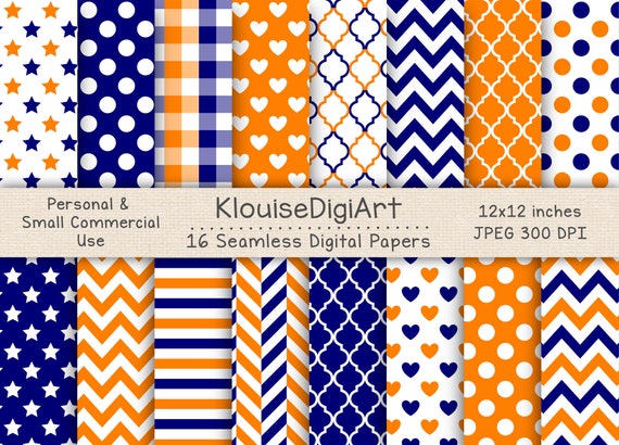 Seamless Navy Blue Orange and White Digital Printable Papers - Etsy