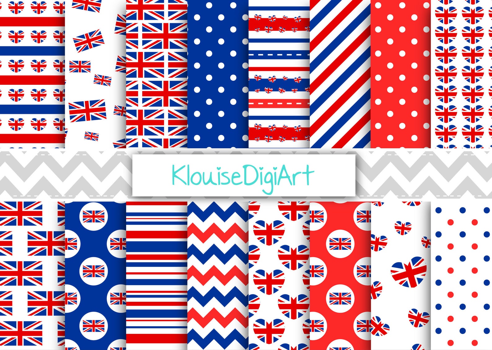 Red and Blue British Digital Printable Papers With Flags - Etsy UK