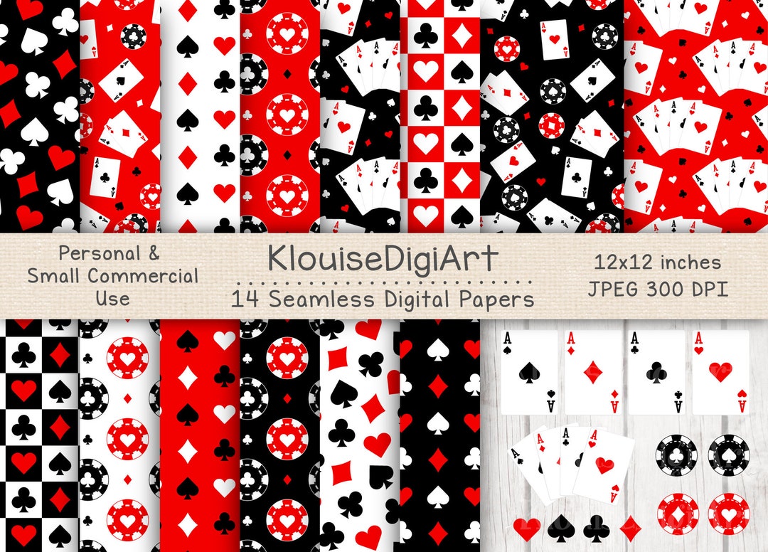 Seamless Playing Card Suits Casino Poker Chips Digital Printable Papers ...