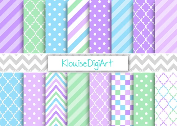 Blue Green and Purple Printable Digital Papers With Stripes | Etsy