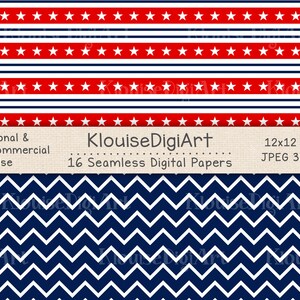 Seamless July 4th Independence Day Printable Papers in Red and Blue - Etsy