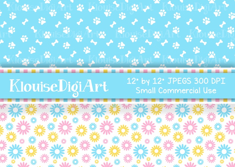 Pastel Dog Dachshund Digital Printable Papers and Clipart in Pink, Blue ...
