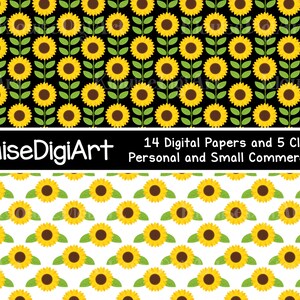 Sunflower Autumn Fall Digital Papers and Clipart in Yellow and Black - Etsy