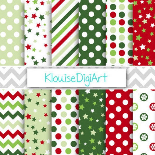 Christmas Watercolor Papers Bright RED & GREEN Digital Paper - Etsy