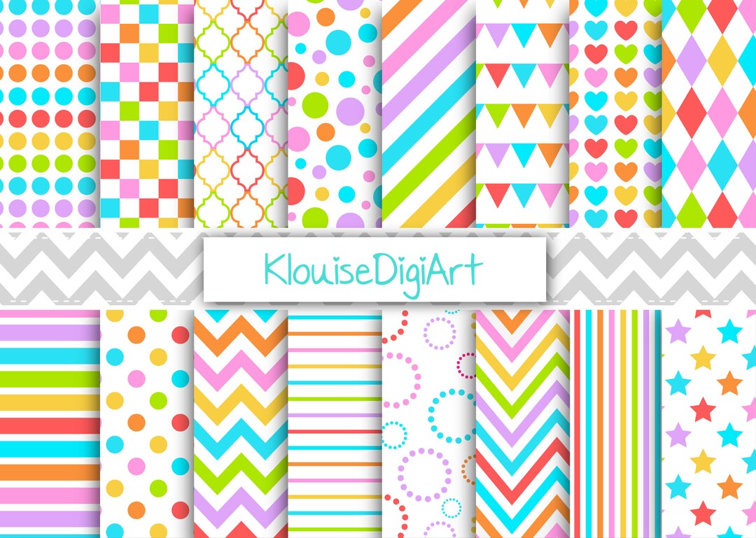 Rainbow Digital Papers in Purple, Green, Yellow, Orange With Quatrefoil ...