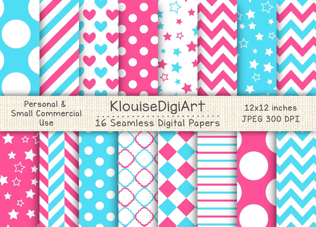 Seamless Hot Pink and Blue Digital Printable Papers With Polka Dots ...