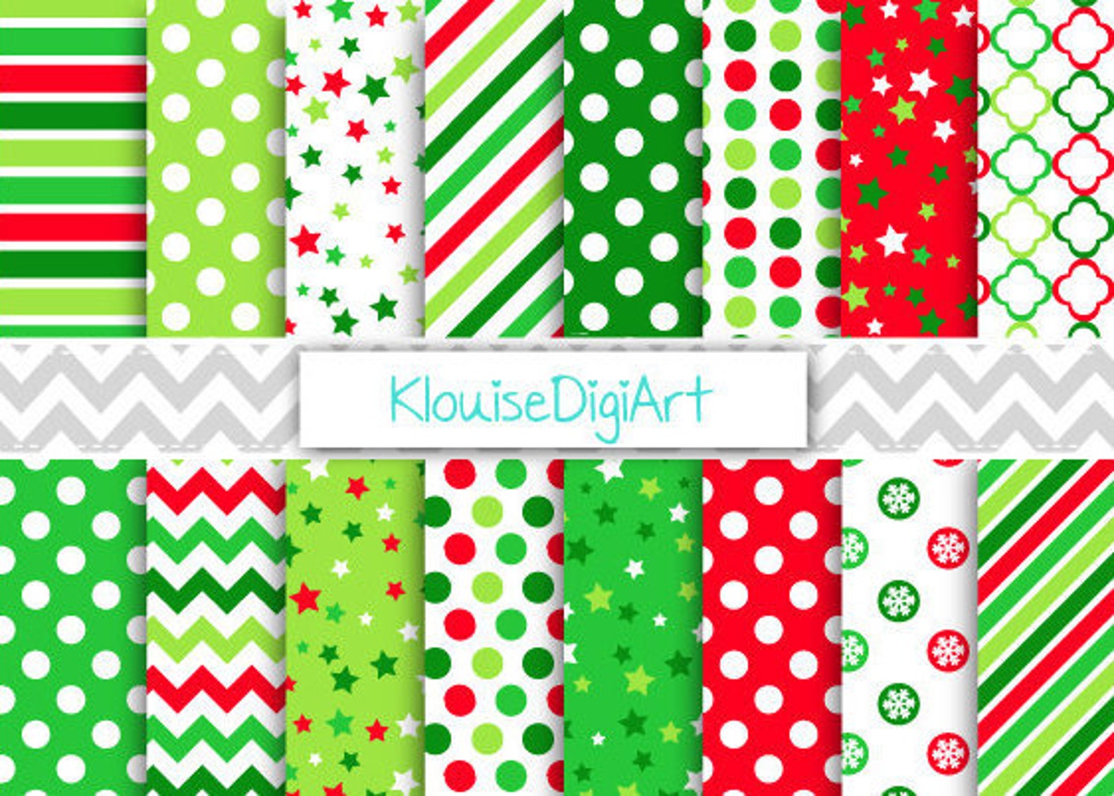 Bright Red and Green Christmas Digital Printable Papers With Stars ...