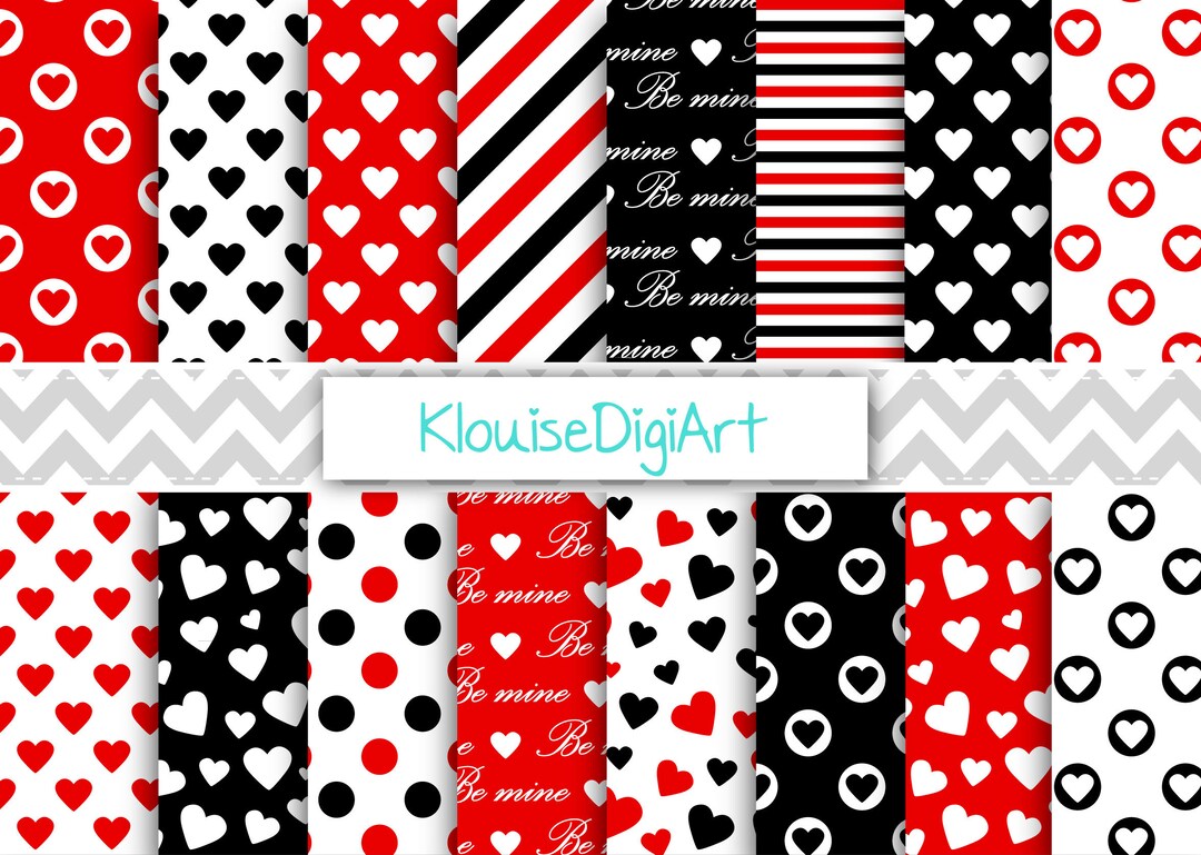 Bright Red and Black Valentine's Day Digital Printable Papers With ...