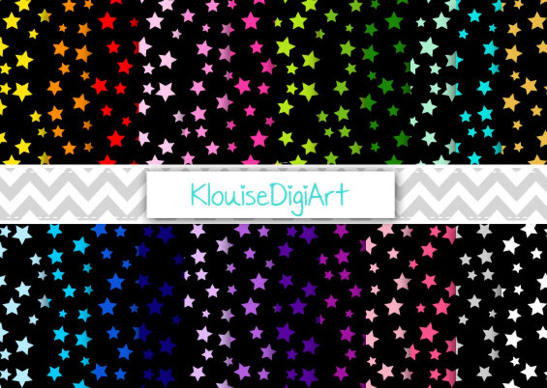 Rainbow and Pastel Stars on Black Printable Digital Papers - Etsy
