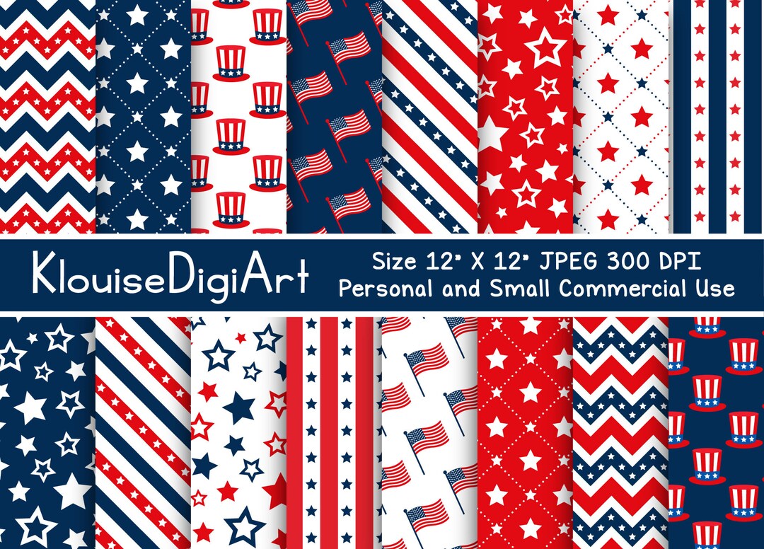 July 4th Independence Day Digital Printable Papers in Red, White and ...