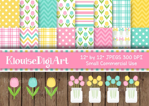 Spring Tulips Digital Printable Papers and Clipart in Pink - Etsy