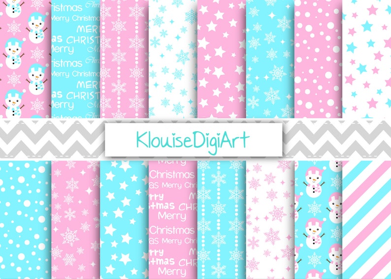 Baby Pink and Blue Christmas Digital Printable Papers With | Etsy