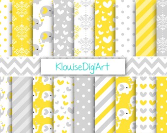Yellow Gray Damask | Etsy