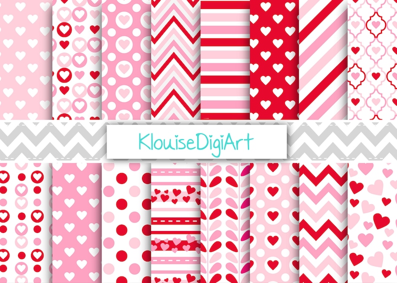 Pink and Red Valentine's Day Digital Printable Papers With - Etsy