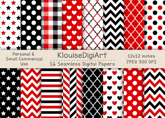 Seamless Red Black and White Digital Printable Papers With - Etsy