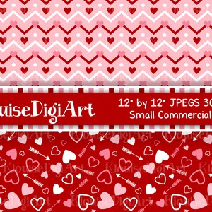 Valentine Hearts Digital Printable Papers and Clipart in Pink, Red and ...