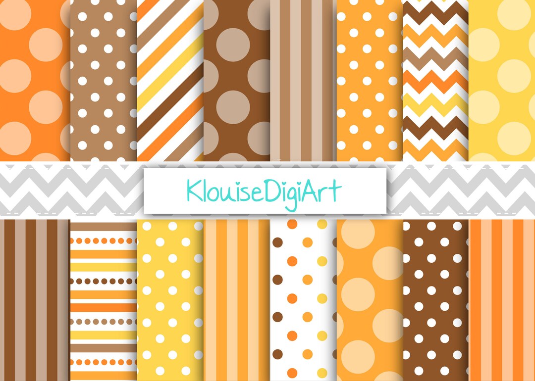 Brown, Orange and Yellow Autumn Fall Digital Papers With Polka Dots ...