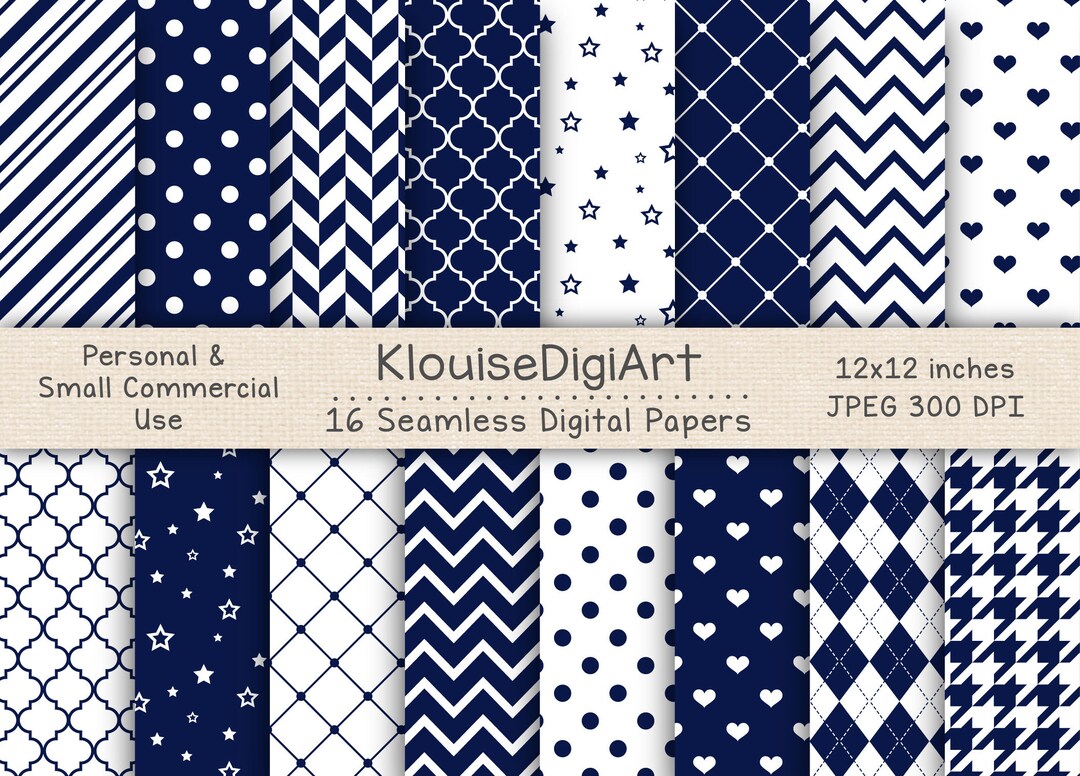 Seamless Navy Blue and White Digital Printable Papers With Polka Dots ...