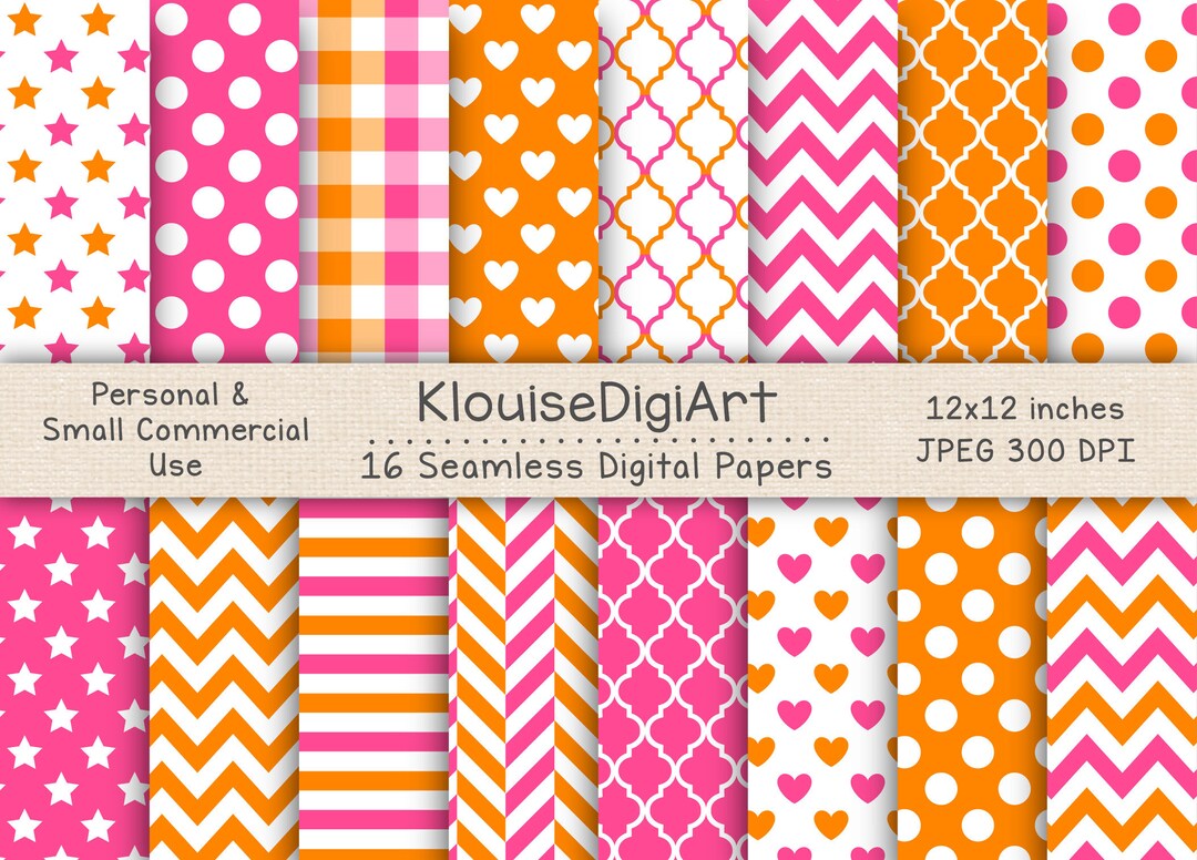 Seamless Hot Pink, Orange and White Digital Printable Papers With Polka ...