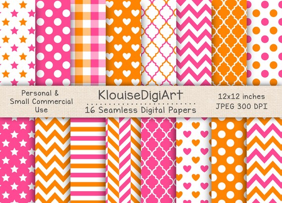 Seamless Hot Pink Orange and White Digital Printable Papers - Etsy