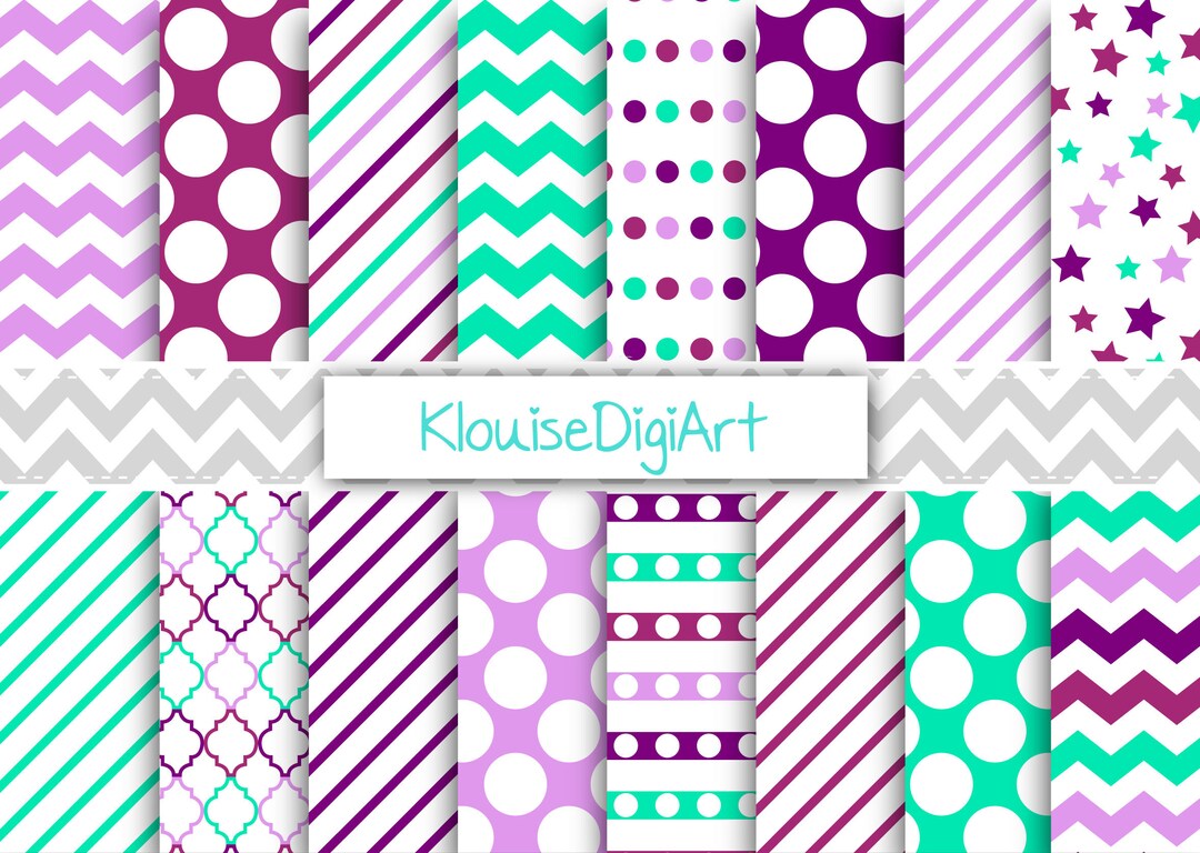 Purple and Green Printable Digital Paper With Polka Dots, Quatrefoil ...