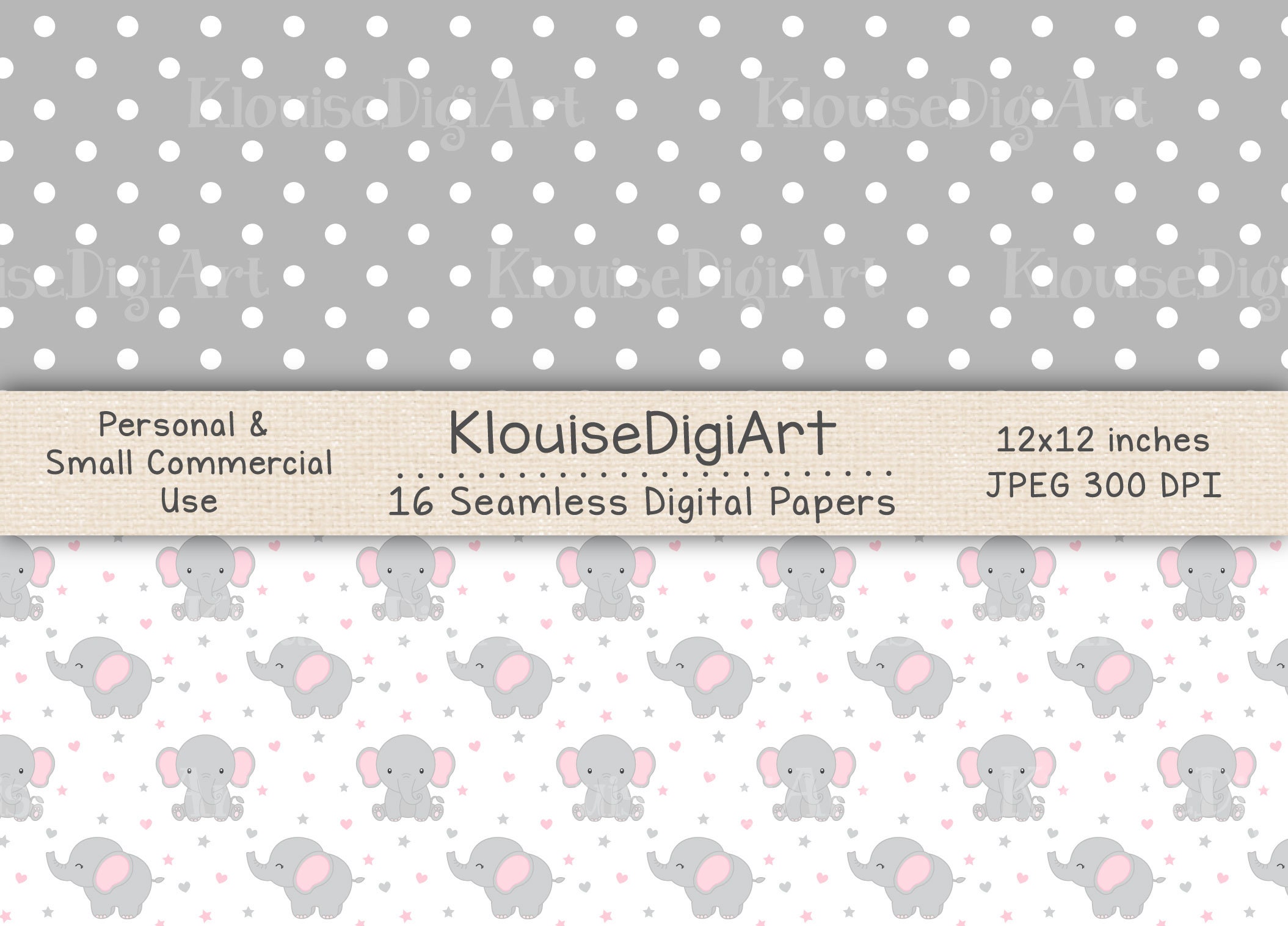 Seamless Elephant Pink and Gray Digital Printable Papers With - Etsy