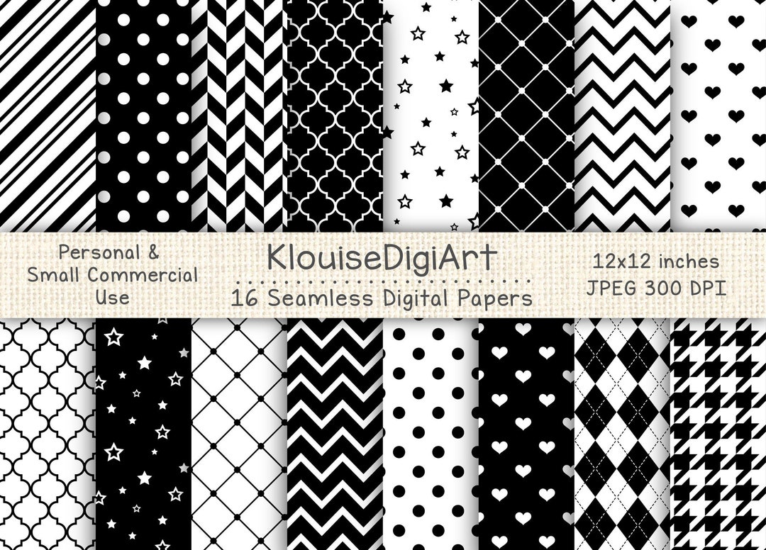 Seamless Black and White Digital Printable Papers With Polka Dots ...