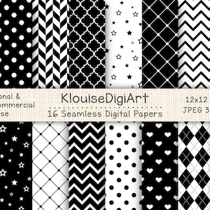 Seamless Black and White Digital Printable Papers With Polka Dots ...