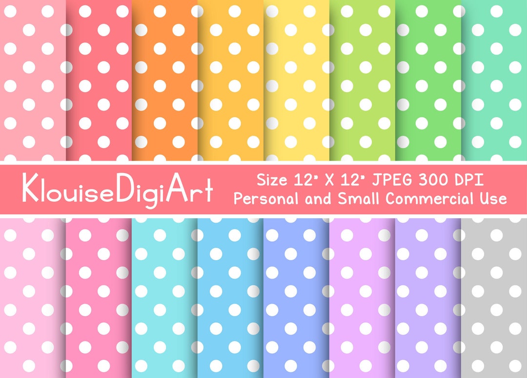 Spring Pastel Polka Dots Digital Printable Papers in Pink, Yellow ...