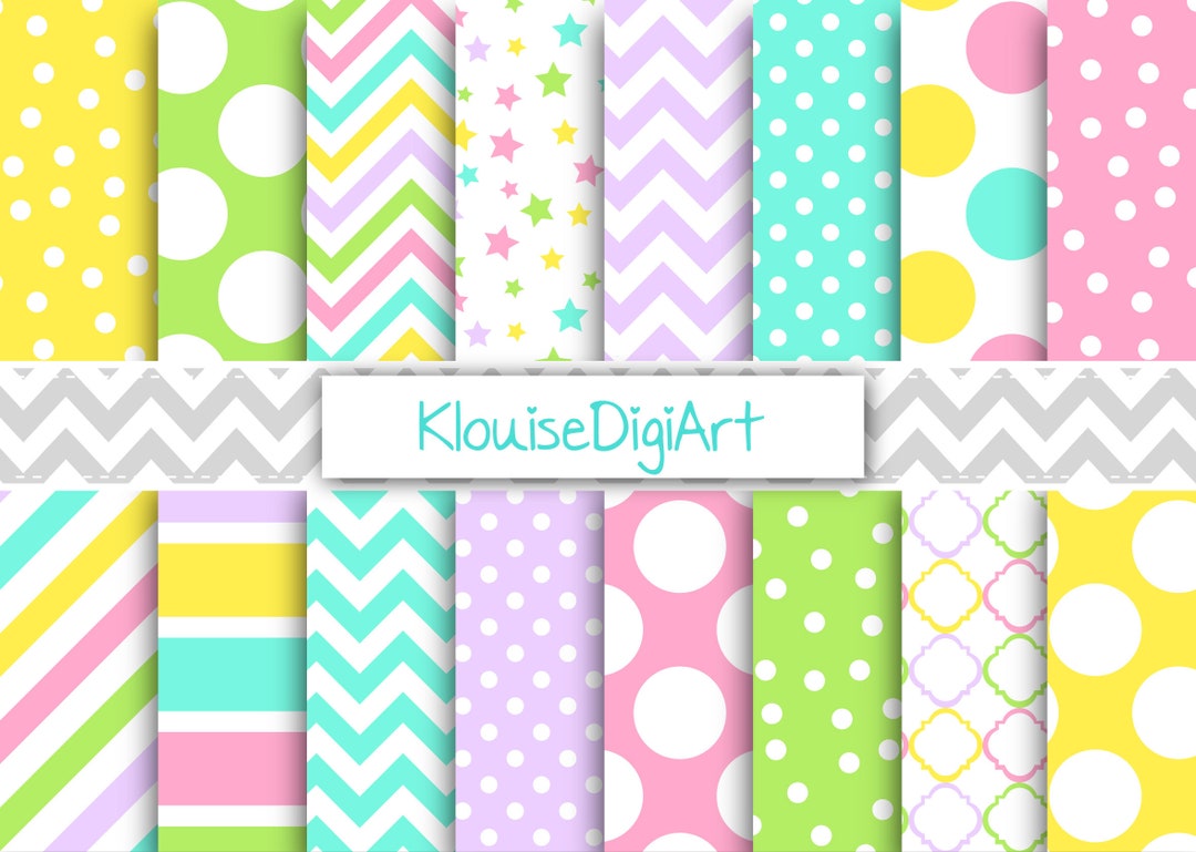 Summer Digital Papers in Purple, Green, Pink, Yellow and Turquoise Blue ...