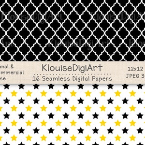Seamless Yellow, Black and White Digital Printable Papers With Polka ...