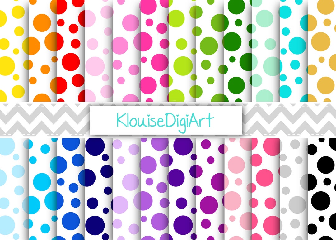 Rainbow and Pastel Party Polka Dots on White Printable Digital Papers ...