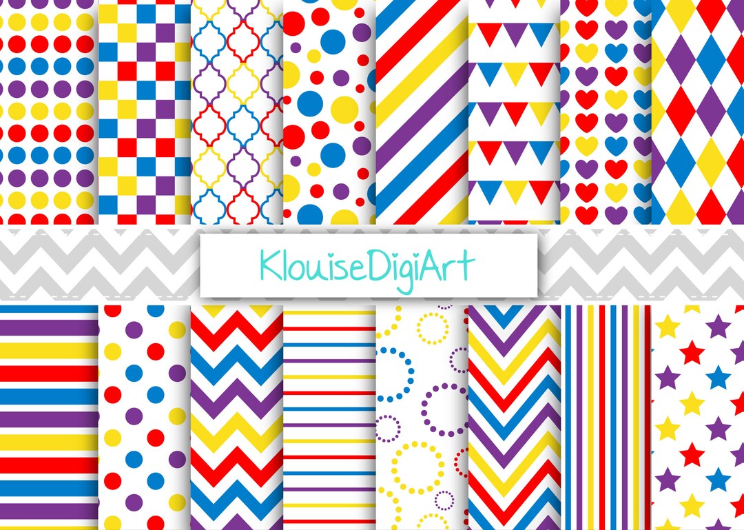 Rainbow Digital Papers in Royal Blue, Yellow, Red and Purple With ...