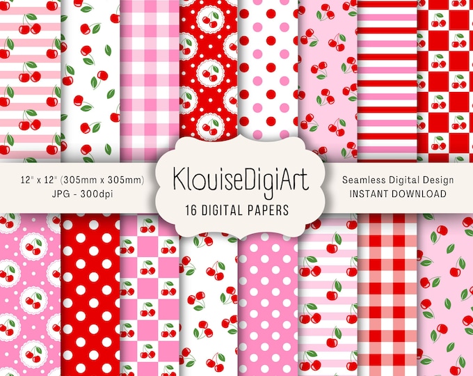 Seamless Pink and Red Cherry Digital Printable Papers With Cherries ...
