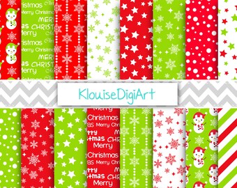 Bright Red and Green Christmas Digital Printable Papers With - Etsy