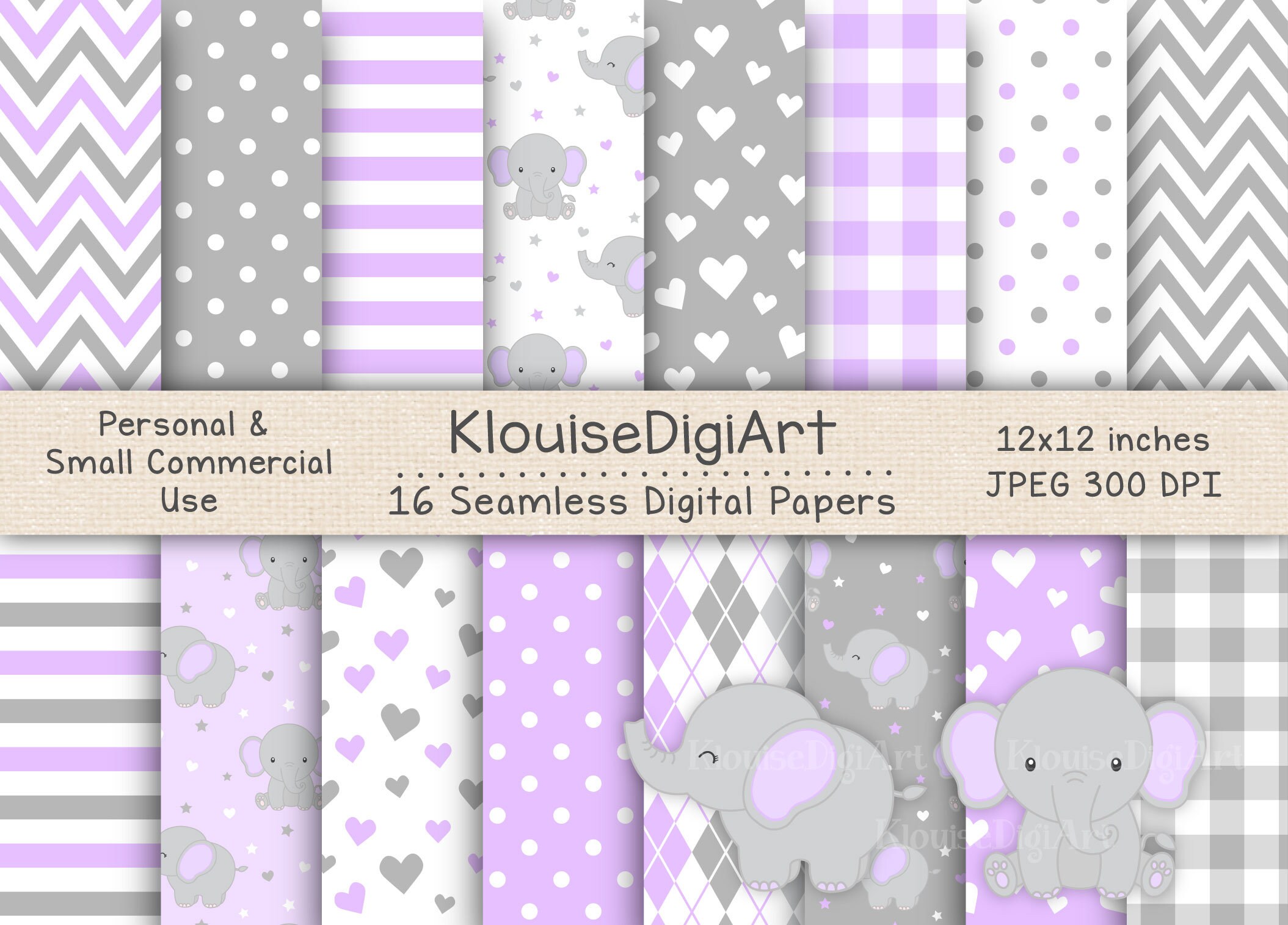 Seamless Elephant Purple and Gray Digital Printable Papers - Etsy