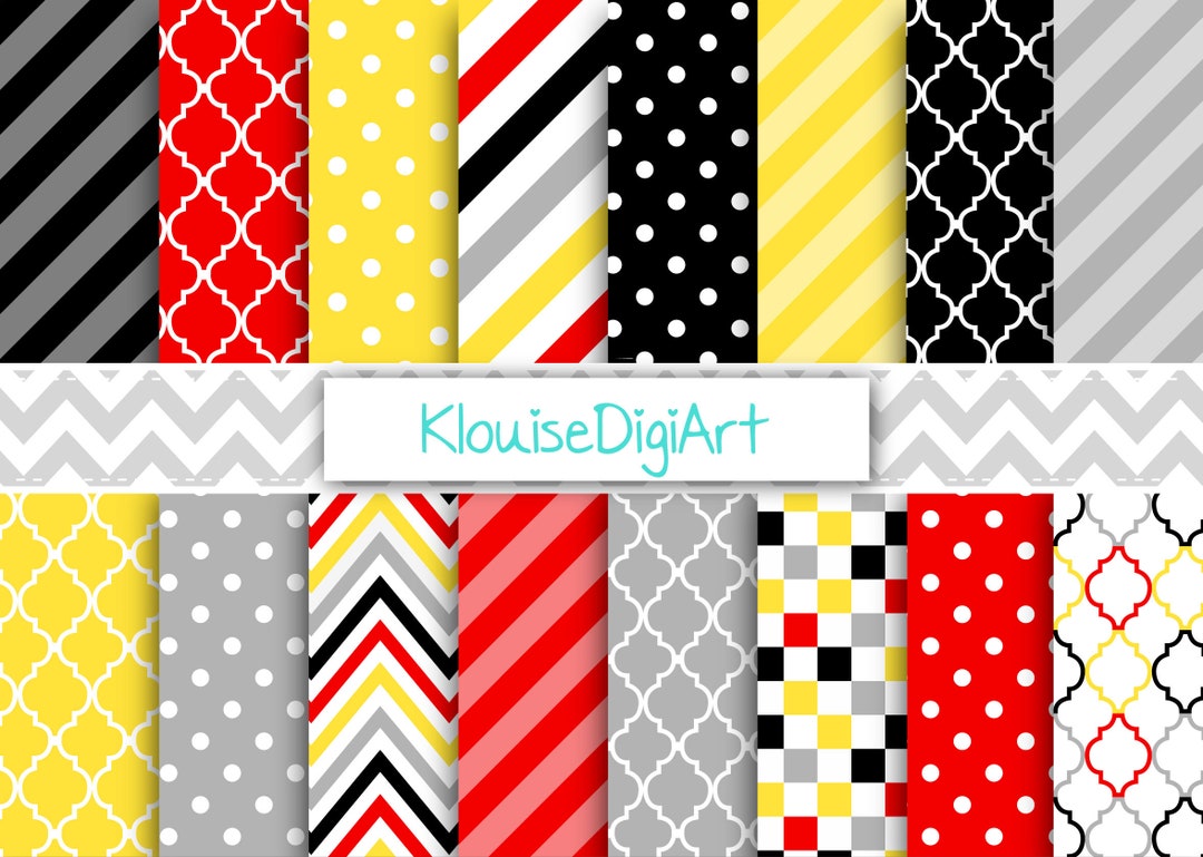 Red, Black, Yellow and Gray Printable Digital Papers With Stripes ...